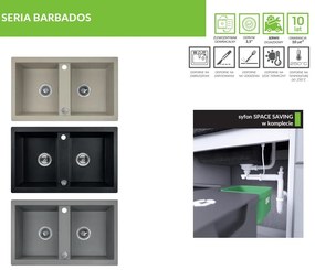 Laveo Barbados, 2-komorový granitový dřez 780x480x185 mm, černá skvrnitá, LAV-SBB_720T