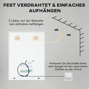 kleankin koupelnové zrcadlo s osvětlením, nástěnné zrcadlo se 3 barvami světla, IP44, osvětlené zrcadlo s dotykovým spínačem, paměťová funkce, koupel…