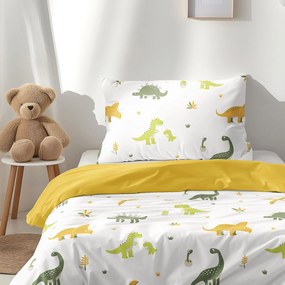 Goldea dětské bavlněné povlečení duo - dinosauří dobrodružství s medově žlutou 150 x 200 a 50 x 60 cm