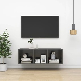 Nástěnná TV skříňka šedá vysoký lesk 37x37x107 cm dřevotříska