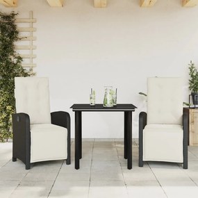 3dílný bistro set s poduškami černý polyratan 3212521