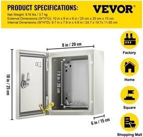 NEMA ocelová skříň, 25,4 × 20,3 × 15,2 cm NEMA 4X ocelová elektrická skříň