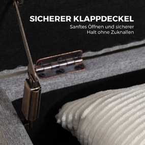 HOMCOM úložná lavice, lněný taburet s 2 přihrádkami, víky na pantech a extra polstrováním, sedadlo s knoflíkovým prošitím — (117 x 50 x 44 cm), šedá