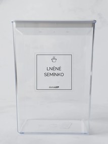 LNĚNÉ SEMÍNKO – průhledná samolepka na dózu, základní písmo, 5 x 5 cm | DomaLEP