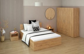 Postel s kovovým roštem a úložným prostorem, 140x200, dub craft zlatý, DOLI