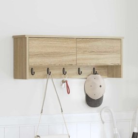 věšák, nástěnný, s dvířky, háčky, kompozitní dřevo, 30x80x20 cm, dub sonoma, Dekorino TK20260024