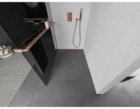 Mexen Kioto+, sprchová zástěna Walk-In s poličkou a věšákem 100 x 200 cm, 8mm šedé sklo, měděný matný profil, 800-100-121-65-40