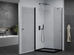 Mexen Pretoria, sprchový kout 100 (dveře) x 90 (stěna) cm, 6mm čiré sklo, černý profil + černá sprchová vanička, 852-100-090-70-00-4070B