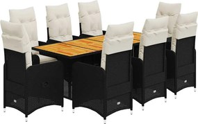 9dílný zahradní bistro set s poduškami černý polyratan 3276985