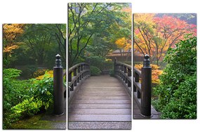 Obraz na plátně - Dřevěný most v podzimní zahradě 1186D (135x90 cm)