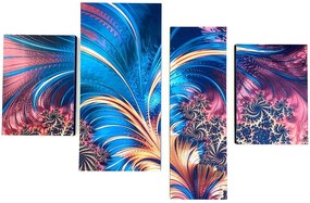 Bondecor 4 dílná sada obrazů "Fractal blue pink" - 100x70cm