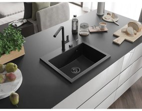 Mexen Oscar, 1-komorový granitový dřez 580x490x205 mm, černá, 6519581000-77-B
