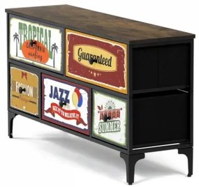Retro komoda s nápisy 5 zásuvkami 103x30x56 AUK-W2103 BK