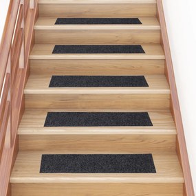 Schodové rohože samolepicí 15 ks 76 x 20 cm tmavě šedé obdélníkové 326925
