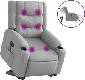 Elektrické zvedací masážní polohovací křeslo světle šedé textil 3206582