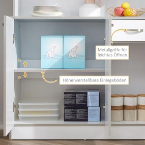 HOMCOM Moderní kuchyňský bufetový kabinet s vícero úložnými prostory, 6 dveří, 1 šuplík + velká pracovní deska, rozměry 101L x 39W x 180H cm v bílé a…