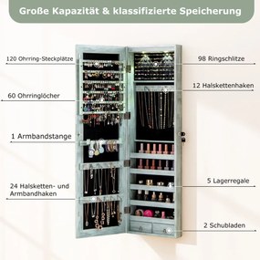 Costway Šperkovnice s LED osvětlením Šperkovnice se zrcadlem