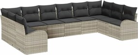Set pohovek 10 ks Světle šedá [Syntetický]: Polyratan 3346222