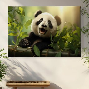 Obraz na plátně - Panda se spokojeně opírá o bambus FeelHappy.cz Velikost obrazu: 40 x 30 cm