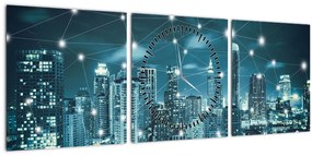 Obraz zářícího velkoměsta (s hodinami) (90x30 cm)