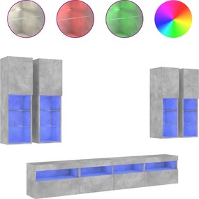 7dílná obývací stěna s LED osvětlením betonově šedá 3216774