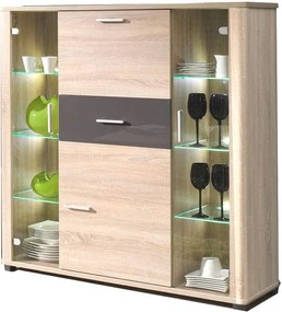 Obývací stěna se skříní FILL | 6 dílů | 127 cm + 370 cm + 114x64 cm | dub sonoma/šedá lesk