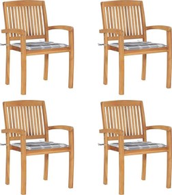 vidaXL Stohovatelné zahradní židle s poduškami 4 ks masivní teak [3073211] Barva: Vzor šedá kostka
