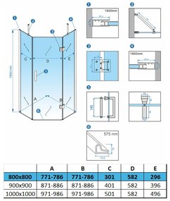 BPS-koupelny Pětiúhelníkový sprchový kout HYD-PK10A 80x80 zlatý kartáčovaný/transparent - bez vaničky