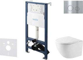 kielle Genesis New - Set předstěnové instalace, kompaktního klozetu Oudee, Vortex Rimless+, sedátka softclose a tlačítka Gemini New II, lesklý chrom 30528SS41