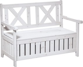Outsunny úložná lavička pro 2 osoby, zahradní truhla s polštářem, bílá - 115 x 61 x 85 cm | Aosom