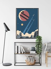 Plakát Raketové Planety A Hvězdy V Retro Stylu Rám Hliník Barva Černá Černá Hliník Plakátový papír 30x40