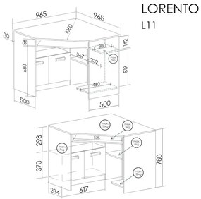 Dolmar Psací stůl Lorento L11 Kombinace barev: Brilantní bílá / Dub Nash