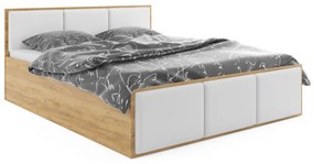 Čalouněná postel PANAMAX, 140x200, dub kraft/trinity 0 - bílá + kovový rošt + matrace