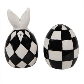 Černobílá keramická slánka a pepřenka Black&White Bunny - Ø 5x9 cm/ Ø 5x7 cm
