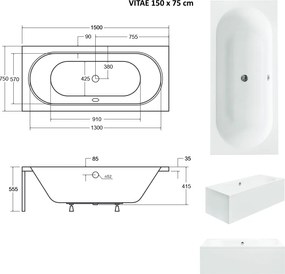Besco VITAE 150 x 75 cm VANVITAE150+OLVPINOZ vana vč. nožiček