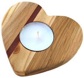 Svícen na 1 čajovou svíčku Dřevo: Kombinace dřev, Tvar: Srdce