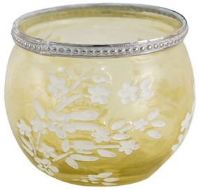 Žlutý skleněný svícen na čajovou svíčku s květy Teane  - Ø 10*9 cm