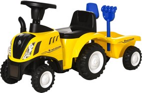 HOMCOM Dětský traktůrek NEW HOLLAND na šlapání s řízením a osvětlením, dětský bagr se skládacím prostorem pod sedadlem, pro děti do 25kg, vhodný pro 1