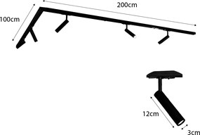 Moderní kolejnicový systém s 5 černými bodovými světly jednofázový - Iconic Ivy