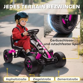 AIYAPLAY Gokart s pedály, šlapací auto pro děti s brzdou, protiskluzová kola, kovový rám, 3-6 let, růžová
