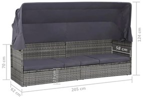 vidaXL Marketos Zahradní postel s baldachýnem šedá 200 x 120 cm polyratan