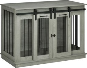 PawHut Psí Obojek s Možností Dvou Místností, Moderní Kovový Box pro Psy s 2 Dveřmi, Psí Dům pro Velké Psy do 30 kg, Psí Dům 120 x 60 x 88,5 cm Šedý |