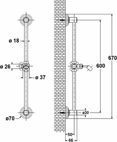Reitano Rubinetteria ANTEA sprchová tyč, posuvný držák, 670mm, bronz SAL0036