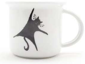 Porcelánový moka hrnek Visící kočka, 100 ml – s originální malovanou perokresbou, český design