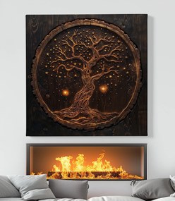 Obraz na plátně - Strom života U dvou hvězd, dřevo styl FeelHappy.cz Velikost obrazu: 80 x 80 cm