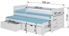 ADRK Rozkládací postel TOMI, CH-Tom-G-206-E1443, 200x90 cm se zábradlím, šedá