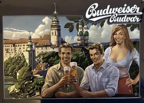 Plechová cedule Budweiser Budvar pivo Český Krumlov