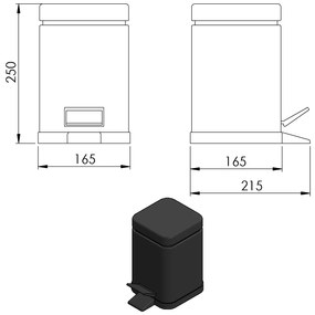 Gedy, ARGENTA Odpadkový koš 3l, Soft Close, černá matná, 220914