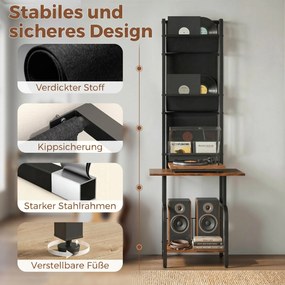 HOMCOM regál na CD/DVD/Blu-ray s 3 textilními kapsami a odkládacím stolkem — industriální, rustikální hnědá/černá (50 x 48,5 x 144 cm)