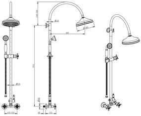 F-Design Lacrima, nástěnná sprchová sada s dešťovou sprchou, retro bronzová, FD1-LRA-7SET1-66